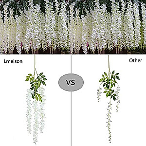 Lmeison 24 Pack Wisteria Hanging Flowers, Wisteria Garland Artificial Fake Wisteria Vine Rattan Hanging Garland Silk Flowers for Home, Party, Wedding Decor, White