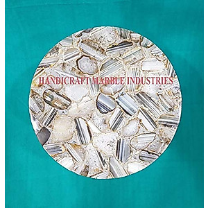 18" Inch Round Natural Grey White Brown Agate Coffee Table with Metal Base, Stone Coffee Table, Agate Table Top, Agate Round Coffee Table