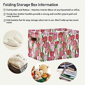 senya Flowers Tulips Summer Floral Storage Basket Storage Bin Storage Cube Box Durable Canvas Basket Organizer with Handles for Shelf Closet Bedroom Home Office