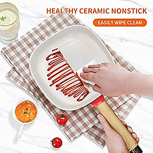 Audecook Hot Pot Electric 2L, Cermic Glaze Non-Stick Frying Pan 8 Inch, Portable Travel Cooker for Ramen/Steak/Fried Rice/Oatmeal/Soup, with Dual Power Control (Silicone Spatula Included)