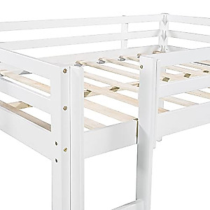 Harper & Bright Designs Full Loft Bed with Slide, Wood Low Loft Bed with Chalkboard, Ladder, Guardrail, Kids Loft Bed Frame for Boys & Girls (Full, White)