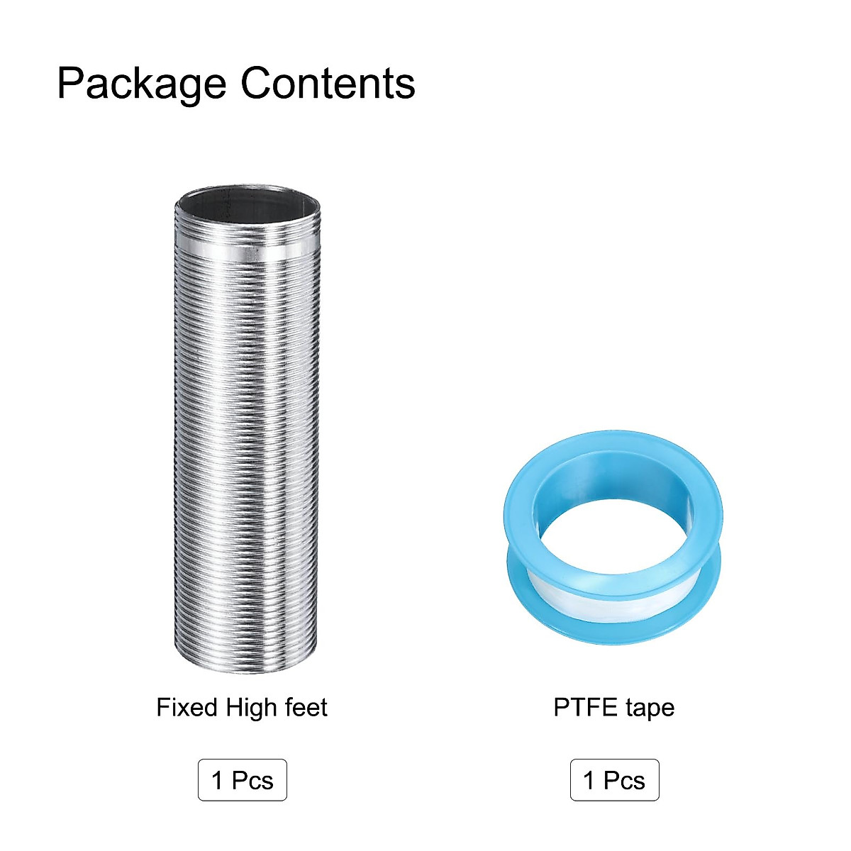 uxcell 4" Faucet Mount Extension Shank, Stainless Steel Threaded Pipe Lengthen Mounting Shank, Lengthen Fixed High Foot with PTFE Tape