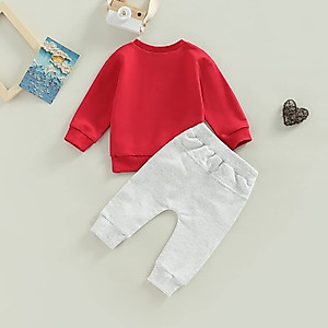 Chzstarly Toddler Baby Boy Valentine's Day Outfits Lover Boy Sweatshirt Long Sleeve Tops Infant Casual Fall Clothes (A-Red, 12-18 Months)