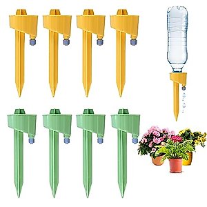 Ohayooz Updated Design Self Watering Spikes, Auto Plant Watering Devices with Adjustable Drip Valve, Bevel & Dual Runner Spouts Simple Self Watering Devices for Outdoor Indoor Garden Plants