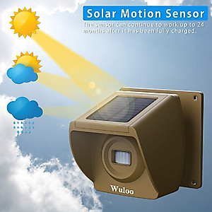 Solar Driveway Alarm Wireless Outside 1800ft Range, Outdoor Motion Sensor & Detector Driveway Alert System with Rechargeable Battery/Weatherproof/Mute Mode(1&1-Brown)
