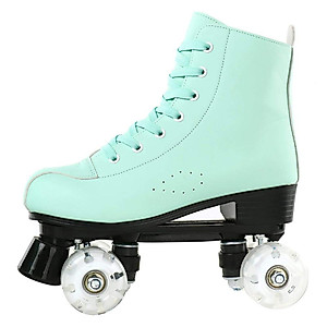 Womens Roller Skates Artificial Leather Adjustable Double Row 4 Wheels Roller Skates Shiny High-Top Outdoor Roller Skate for Teens,Adult (Flash Wheel, 39/US 8.5)