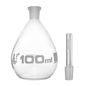 EISCO Pycnometer, Calibrated, 100mL - Specific Gravity Bottle with Flat Bottom & Perforated Stopper - Borosilicate 3.3 Glass