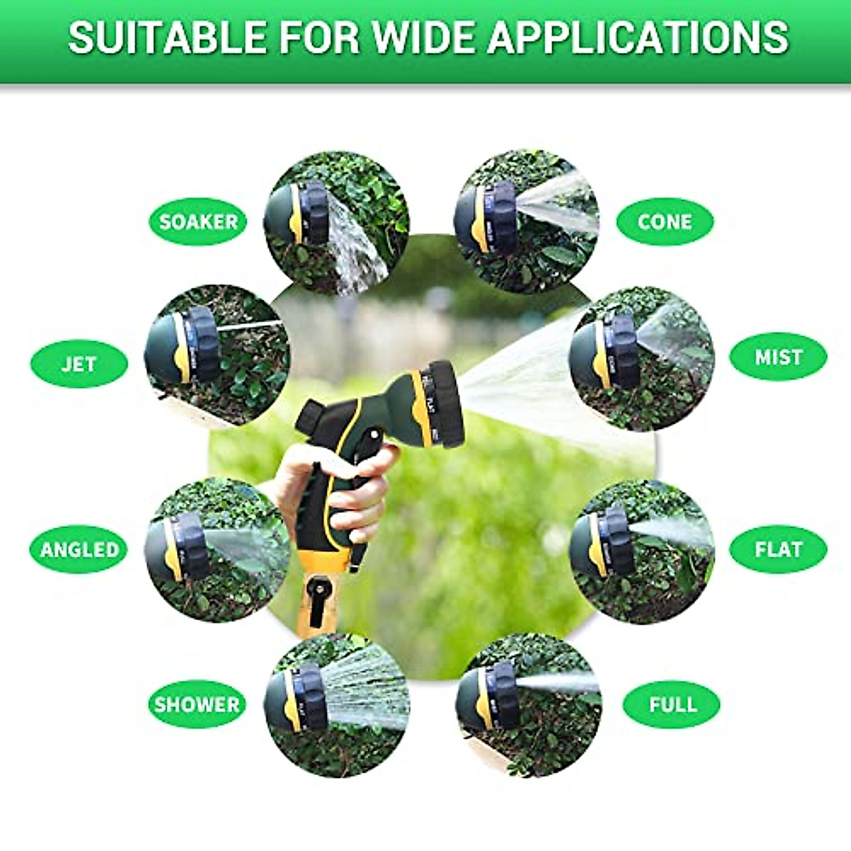 NGreen Garden Hose Sprayer Nozzle - Water Spray with 8 Adjustable Patterns, Impact Resistant and Non-Slip for Watering Plants, Pets Bathing and Cleaning,Car Washing