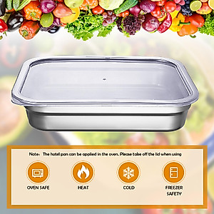 Suttmin 8 Pcs Stainless Steel Food Storage Containers with Lids Hotel Pans Chicken Food Grade Pans Metal Meal Food Containers for Restaurant Stackable Kitchen Freezer Buffet(2.6 Inch Deep)