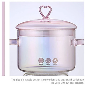 YARNOW Clear Glass Stock Pot, Glass Saucepan, Clear Glass Cooking Pot with Lid, Double Handles (53 Oz/1.5 L, Heart Lid, Pink)