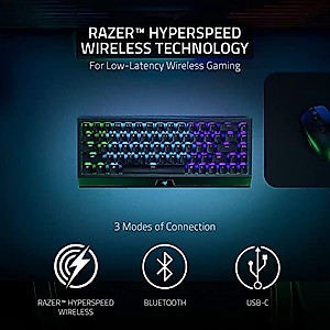 Razer BlackWidow V3 Mini HyperSpeed 65% Wireless Mechanical Gaming Keyboard:HyperSpeed Technology_Yellow Switches_Linear & Silent - Phantom Pudding Keycaps 200Hrs Battery, Green (Renewed)