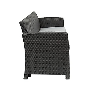 Flash Furniture Seneca Dark Gray Faux Rattan Sofa with All-Weather Seneca Light Gray Cushions