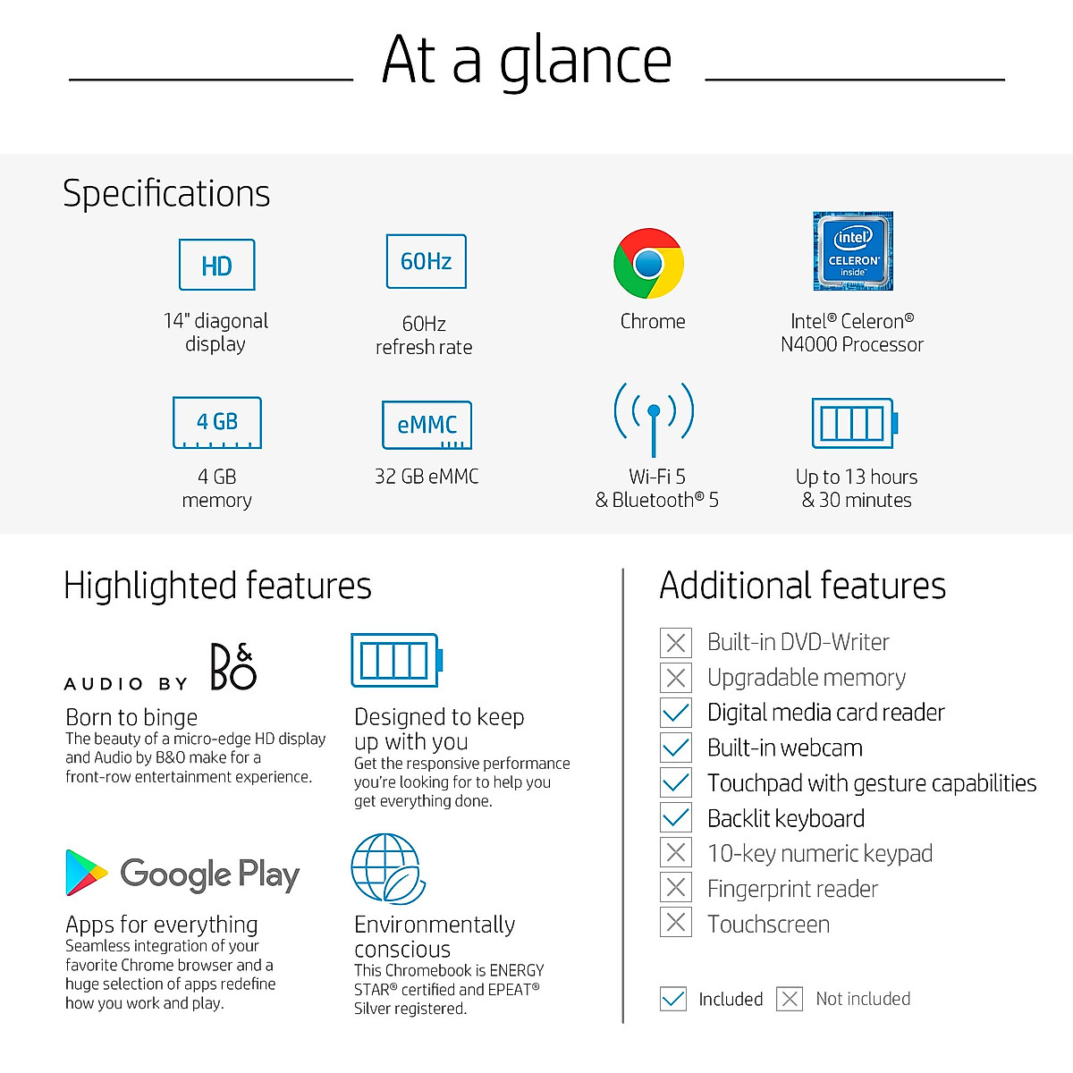 HP Chromebook 14-inch HD Laptop, Intel Celeron N4000, 4 GB RAM, 32 GB eMMC, Chrome (14a-na0070nr, Forest Teal)