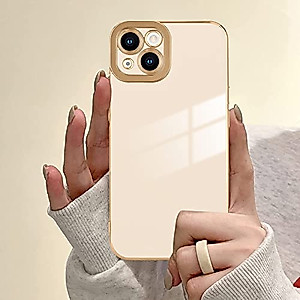 Lafunda Compatible for iPhone 13 Case Cute, Luxury Golden Edge Electroplate Case for Women Girls, Full Camera Protection Shockproof Anti-Scratch Soft TPU Bumper Phone Case Cover for iPhone 13, White