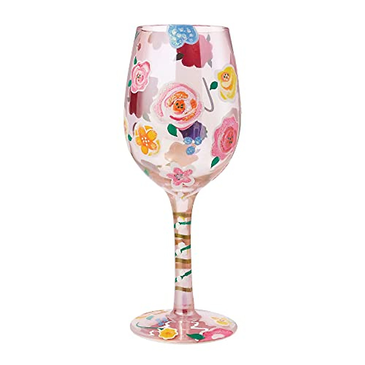 Enesco Designs by Lolita Love Floral Hand-Painted Artisan Wine Glass, 1 Count (Pack of 1), Multicolor