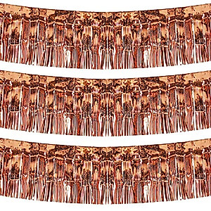 Blukey 10 Feet by 15 Inch Rose Gold Foil Fringe Garland - Pack of 3 | Shiny Metallic Tinsel Banner | Ideal for Parade Floats, Bridal Shower, Wedding, Birthday, Christmas | Wall Hanging Drapes