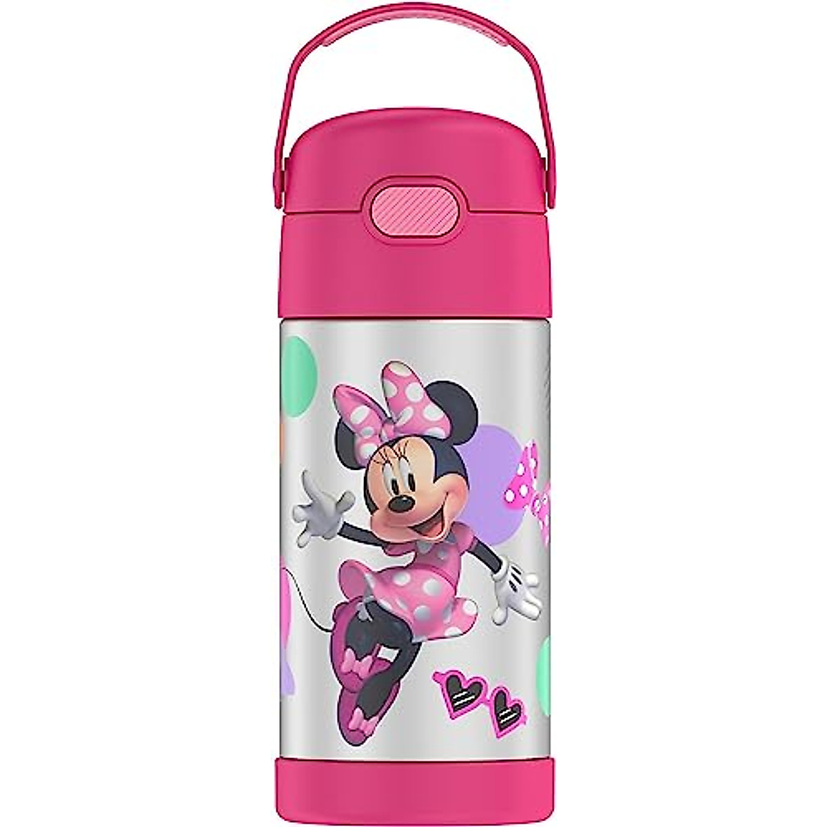 THERMOS FUNTAINER 12 Ounce Stainless Steel Vacuum Insulated Kids Straw Bottle, Minnie Mouse