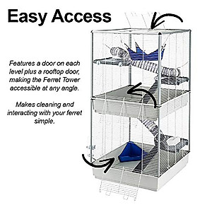 Ferplast Ferret Tower Two-Story Ferret Cage | XXL| Ferret Cage Measures 29.5L x 31.5W x 63.4H - Inches