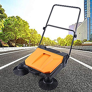 TBVECHI Hand-Push Sweeping Sweeper, 26 Inch Industrial Manual Walk-Behind Floor Sweeper Double Roll Brush Sweeping Sweeper 15L