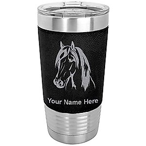 LaserGram 20oz Vacuum Insulated Tumbler Mug, Horse Head 1, Personalized Engraving Included (Faux Leather, Black)
