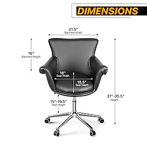 MoNiBloom Home Office Task Chair, Heigh-Adjustable Modern PU Leather Make Up Chair with Metal Base, 360° Swivel Task Chair Armchair for Living Room Bedroom Vanity Study, Black