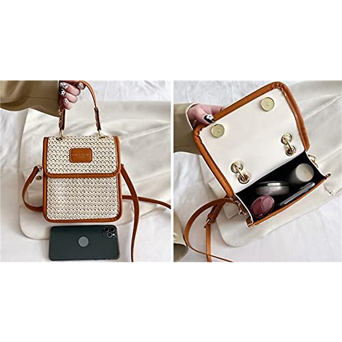 Women Straw Crossbody Bag Shoulder Bag Chic Hobo Tote Bag Mini Handbag Purse Cell Phone Bag Summer Beach