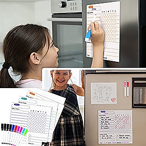 4 Pieces Magnetic Chore Chart Set, Dry Erase Refrigerator Charts, 10 Magnetic Markers with Dry Eraser, Daily Responsibility Magnetic Dry Erase Board Charts for Kid Teen Adult Fridge School Home Supply