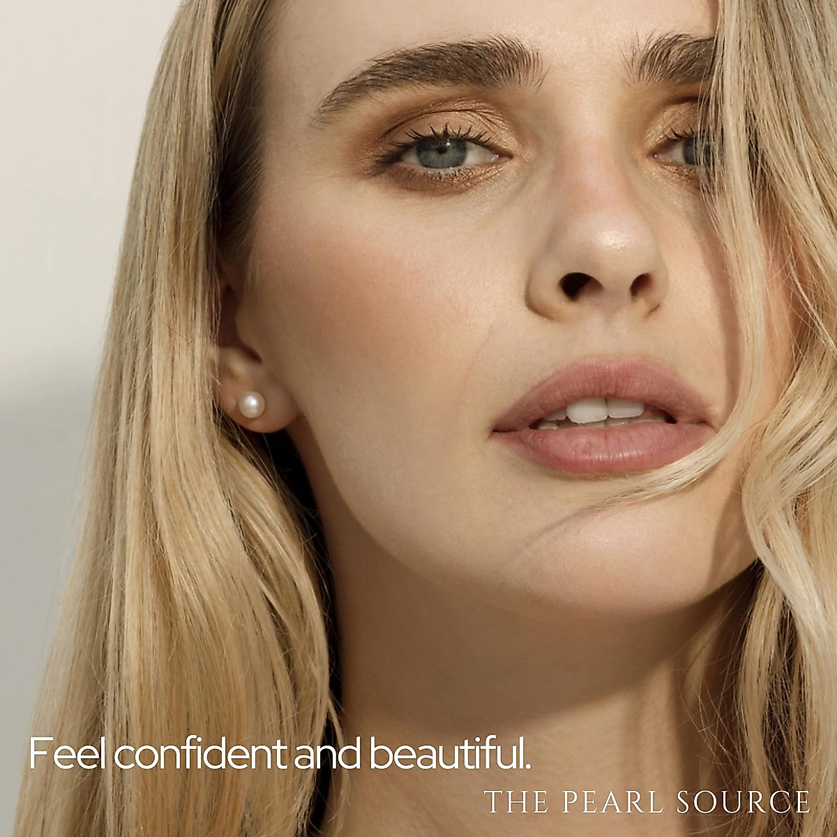 THE PEARL SOURCE 18K Gold 8-8.5mm AAA Quality Round White Akoya Cultured Pearl Stud Earrings for Women