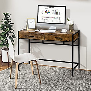 VINGLI Writing Desk with Drawers,Small Computer Desk for Home Office,41.7" Industrial Study Desk Workstation Desk with 2 Drawers