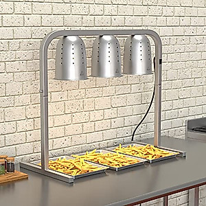 Free Standing Heat Lamp with 3 Bulbs and T-Legs - 120V, 750W, W63, Commercial Food Buffet Warmer, Restaurant, Food Service