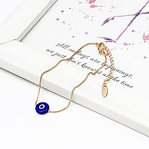 Pingyongchang Blue Turkish Evil Eye Beads Charm Bracelet Bohemian Devil Eye Hamsa Gold Colored Copper Chain Adjustable Bracelet for Women Men Jewelry-Blue
