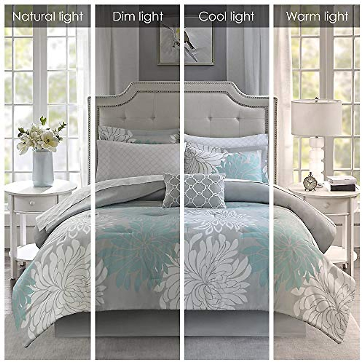 Madison Park Essentials Maible Cozy Bed in A Bag Comforter with Complete Cotton Sheet Set-Floral Medallion Damask Design All Season Cover, Decorative Pillow, Twin (68 in x 86 in), Floral Aqua 7 Piece