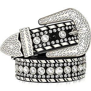 HooLing Women Rhinestone Belt Western Cowgirl Bling Studded Belts Stylish Artificial Leather Belt for Jeans Pants (Black) Adult size