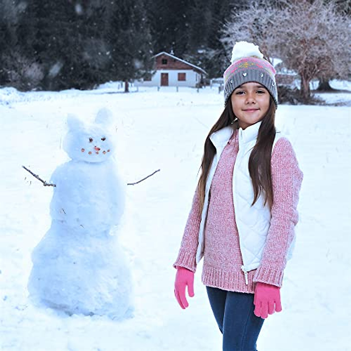 SWAK Girls Hat & Glove Sets-Kids Cold Weather Winter Accessories-Childrens pom pom Hat sets-Big Girls 2 Pc Beanie Sets