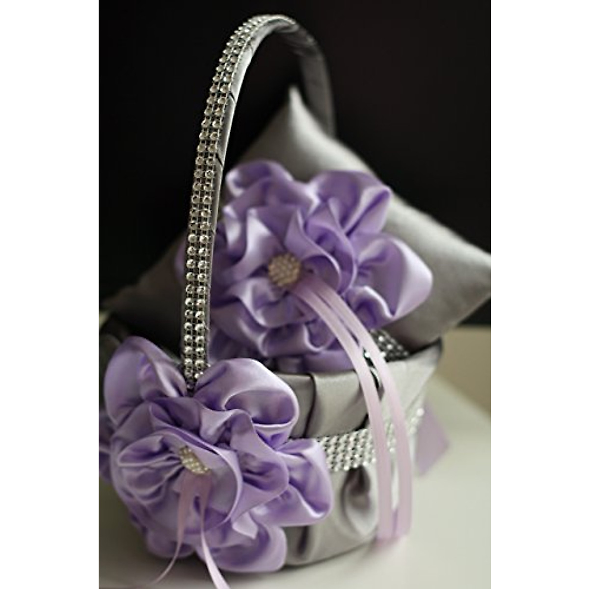 Lavender Flower Girl Basket Lilac Ring bearer Pillow Lavender Ring Pillow Basket Set Lilac Gray Wedding Basket Gray Wedding Pillow