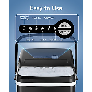 Kndko Ice Maker Countertop, Portable Ice Maker Machine with Handle, 26.5Lbs/24H, 9Pcs/6Mins, 2 Sizes of Bullet Ice, Self-Cleaning, Basket and Scoop, Ideal for Home/Office/Outdoor Use, Black