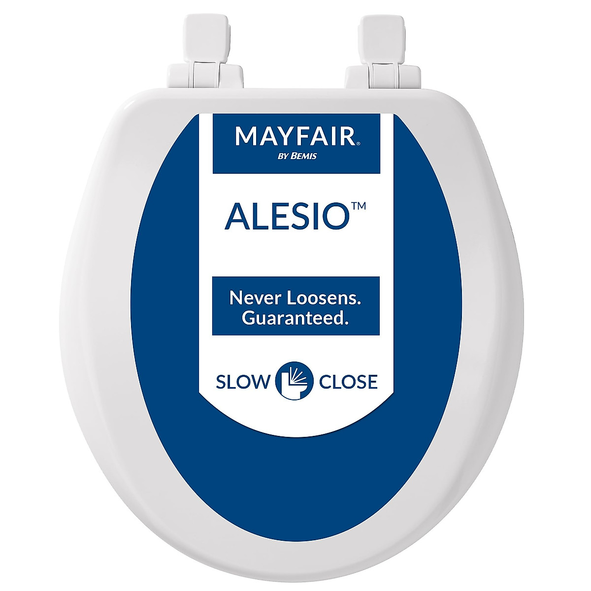 MAYFAIR 864SLOWB 000 Alesio II Toilet Seat will Slow Close, Never Loosen and Provide the Perfect Fit, ROUND, Highly Stylized Durable Enameled Wood, White