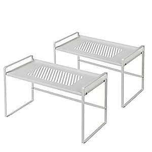 Nxconsu 2Pack Cabinet Shelf Organizer Storage Rack Shelf Riser for Kitchen Pantry Cupboard Bathroom Under Sink Counter Countertop Desk Space Saver Freestanding Heavy Duty Nonslip Leak White