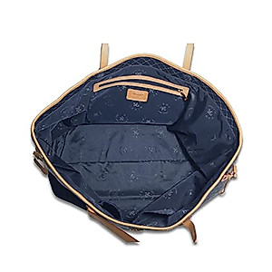 Rioni Signature Navy ST20222L Canvas Leather Gold Tone Metal Hardware Luxury Large Tote Shoulder Bag