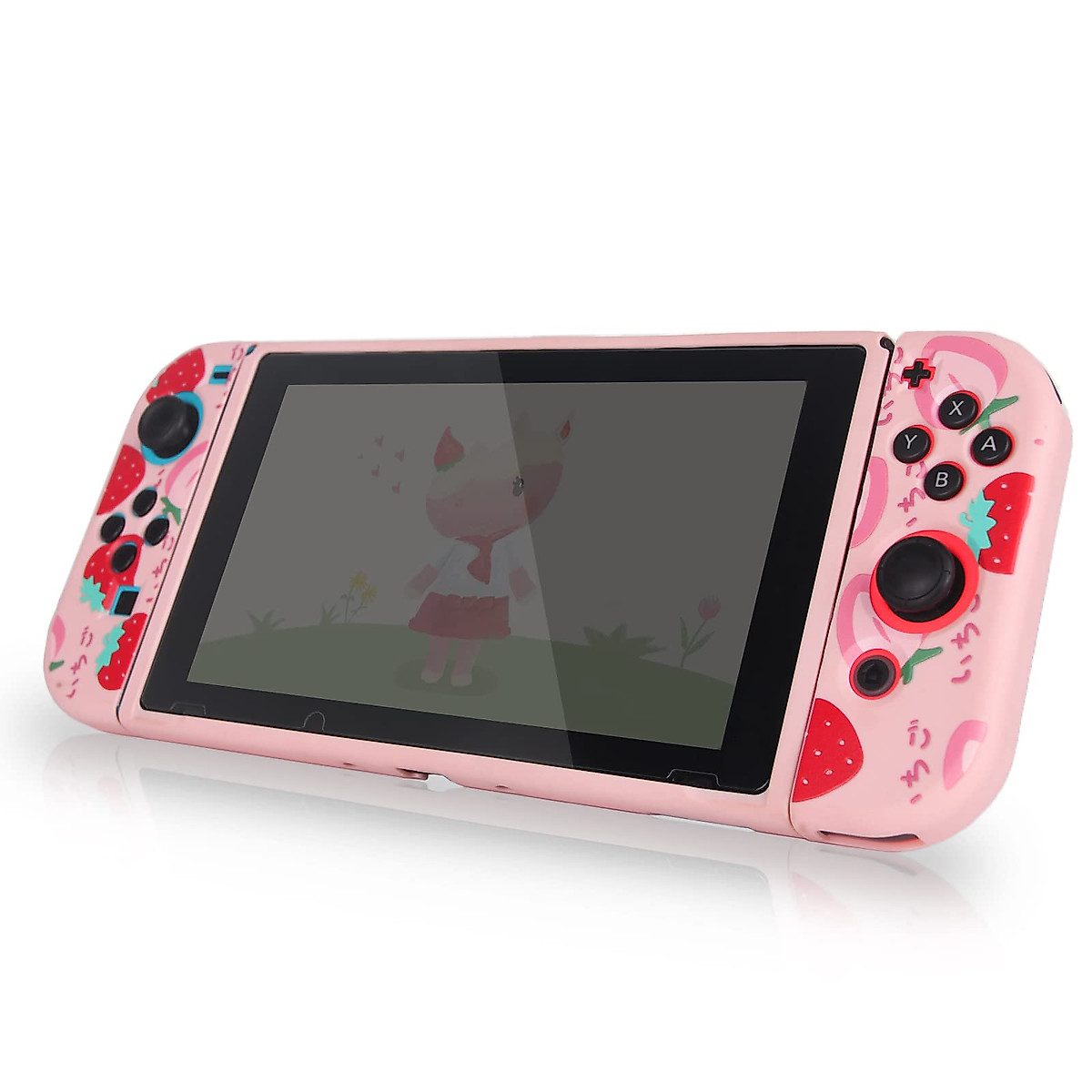 TIKOdirect Protective Case for Nintendo Switch, Soft Full Skin Protective Cover with Pretty Cute Pattern, Silicone Slim Shockproof Back and Grip Case for Switch, Strawberry