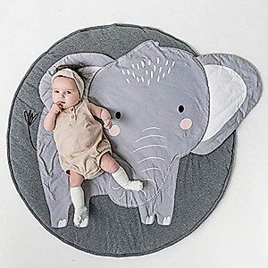 Hiltow Round Cartoon Elephant Nursery Rug Floor Playmats Crawling Mat Game Blanket for Play Room Decoration