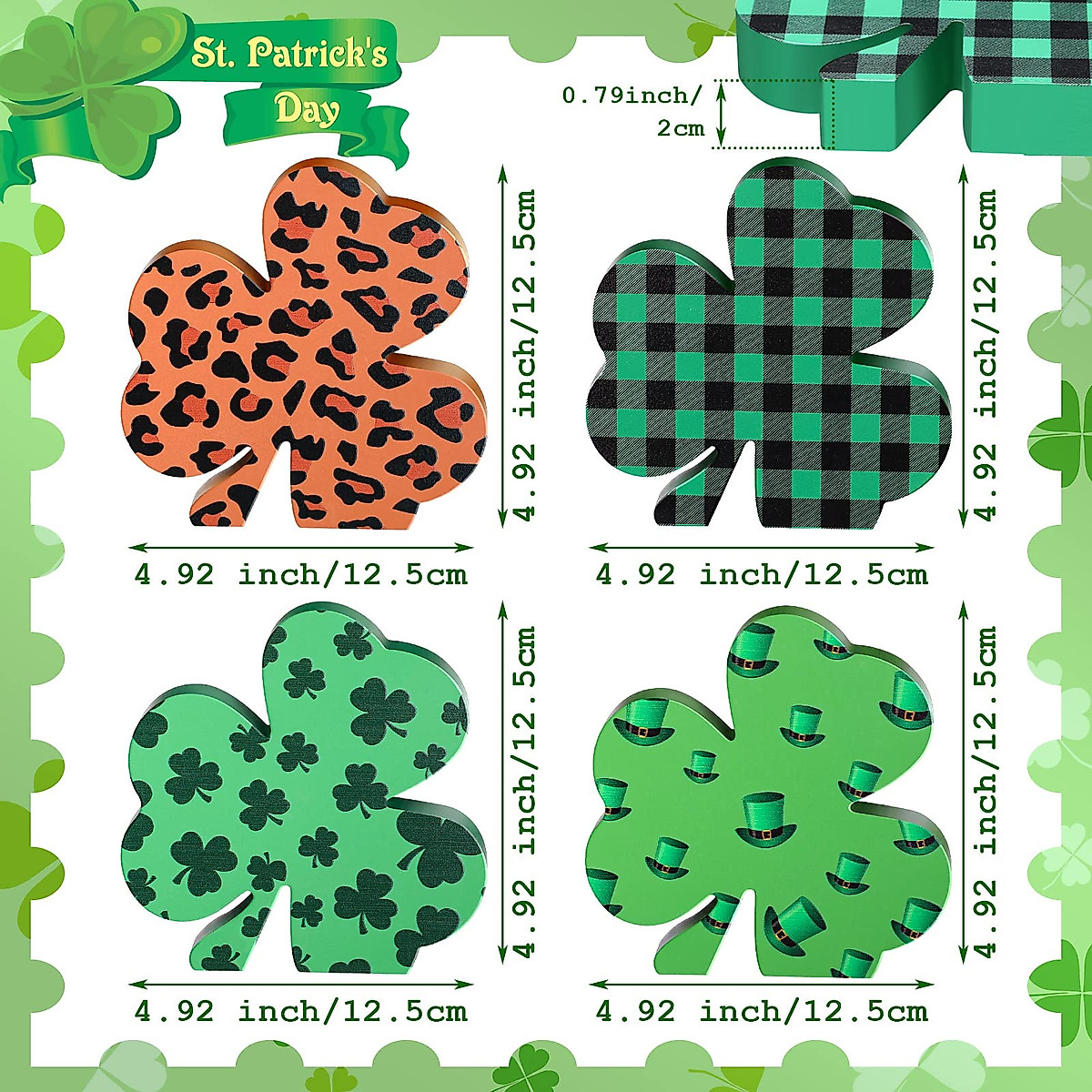 4 Pieces St Patricks Day Table Wooden Signs Shamrock Wooden Signs St. Patrick Table Decorations Irish Lucky Table Centerpiece for Home Fireplace Tiered Tray Decor (Cool Style)