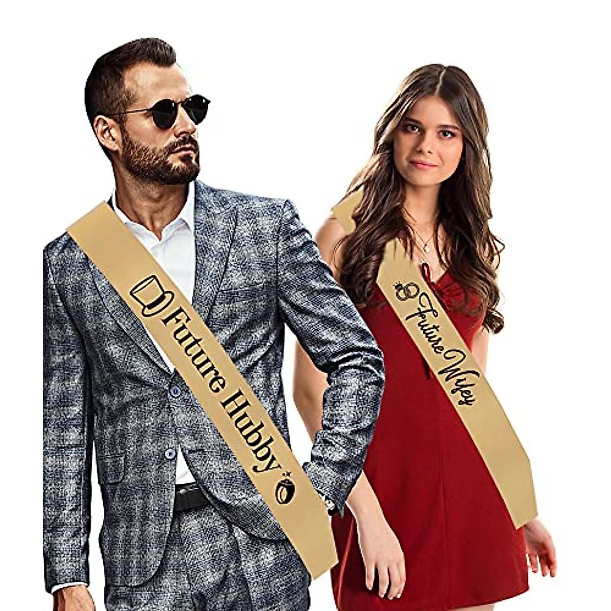 BroSash Bachelorette & Bachelor Party Sash -"Future Wifey" &"Future Hubby" Groom, Bride to Be Supplies 2 pcs Set Best Wedding Gifts Bridal Shower Decorations Engagement Favors Miss to Mrs. Gift Kit
