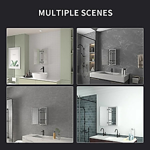 Liviza 12 in.W x 24 in.H Frameless Wall Recessed or Surface-Mount Bathroom Medicine Cabinet with Beveled Single Mirror, Built-in 3-Tier Glass Shelf, Copper-Free Silver Mirror, Silver Aluminum Frame