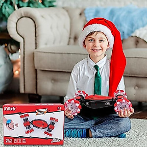 IQKidz Gesture Sensing RC Stunt Car - Christmas Red, Best Birthday Gifts for Kids 6-12, Hand Remote Control Double Side Twist Cars Toys with Light Music, 4 WD Drift Off Road for Rotation