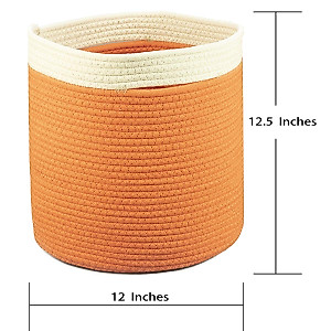 ICEBLUE HD Cotton Rope Storage Baskets 12X12.5 Inches Quality Woven Baskets Set of 2 Kids Toy Basket Large Rope Baskets