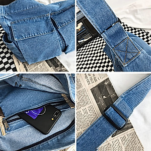 JARKJARD Canvas Messenger Bag Denim Shoulder Bag for Women Men Hobo Crossbody Bag with Multiple Pockets Casual Retro Tote Bag Handbag Large Capacity Purse(Light Blue)