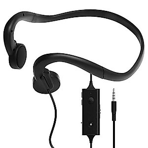 FSC Wired Bone Conduction Earphones with Mic, Hands free, All-day Comfort, Open-Ear Design, Up to 6 hours talk time (need charge), 4 pole φ 3.5mm 2.1m (≅6.9 ft) length, φ 3.5mm extension cable (black)