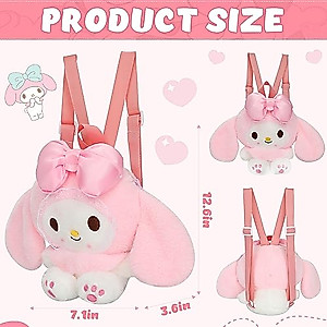Adilymey Cute Plush Doll Backpack Kitty's Friend Plush Backpack Anime Pink Plush Bags with Adjustable Shoulder Strap with Zipper PP Cotton Material Doll Toy Gift