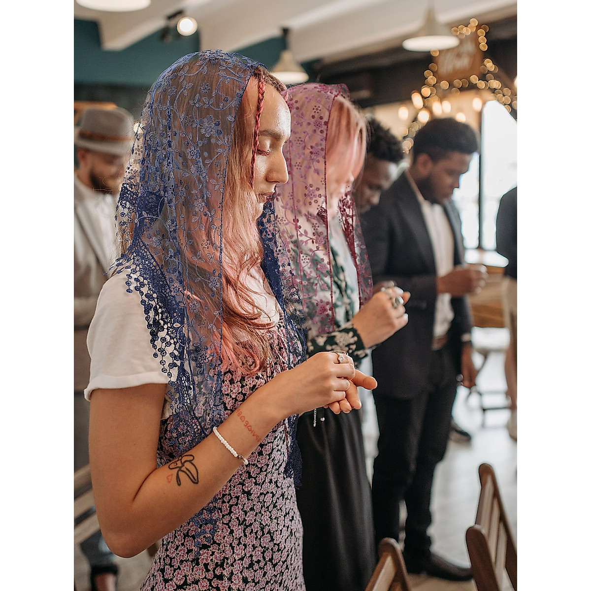 Zhanmai 12 Pcs Veils for Church Catholic Mass Veils for Women Catholic Lace Triangle Lace Mantilla Floral Tulle Scarf Covering (Vibrant Color)